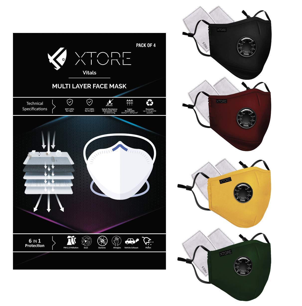 Xtore Pro Defence N-95 Antipollution Mask, CE Certified ISO 9001:2015 ...